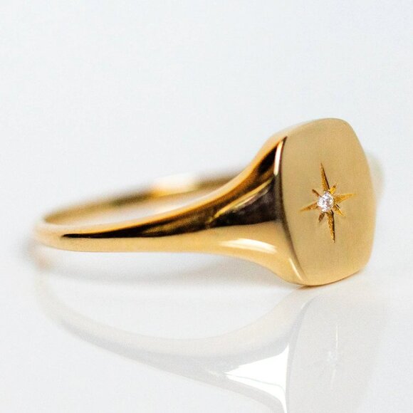 Local Eclectic | Jewelry | Solid Gold Diamond Star Signet Ring | Poshmark